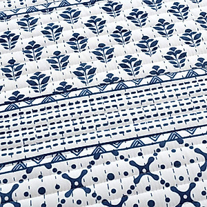 Lush Decor Monique Stripe Navy and White 3 Piece Quilt Set, King - Includes 2 Matching Pillow Shams