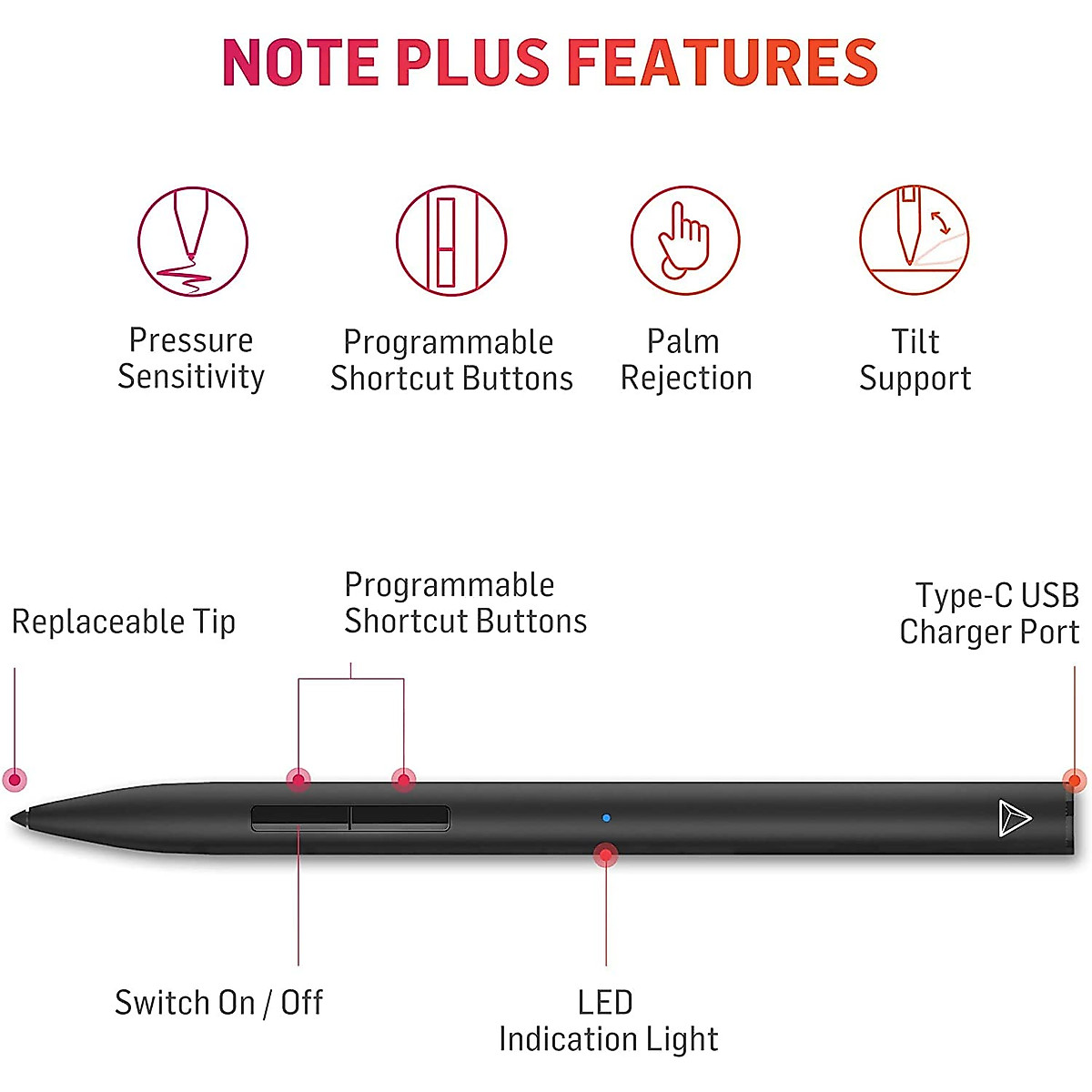 Adonit Note+ Digital Pencil with Palm Rejection, Pressure Sensitivity, Support Tilt Stylus for iPad Pro 3rd, 4th Gen (11/12.9 Inch), iPad 6, 7, 8th Gen, iPad Air 3, 4th Gen, iPad Mini 5th Gen (Black)
