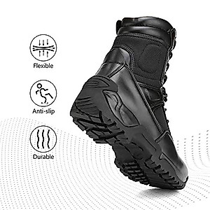 NORTIV 8 Mens Military Tactical Work Boots Side Zip 8 Inches Hiking Motorcycle Combat Boots Black Size 10.5 M US Response