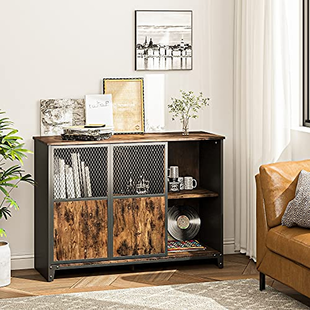 Bestier Bar Cabinets for Liquor and Glasses,Wine Cabinet Coffee Bar for Home with Wine Storage Farmhouse Kitchen Sideboard Buffet Cabinet for Dining Room Living Room Basement Rustic Brown