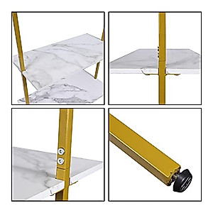 Cavoba Modern Ladder Shelf, 5-Tier Open Wall-Mounted Bookshelf, Plant Flower Stand Utility Organizer Bookcase (Gold/White)