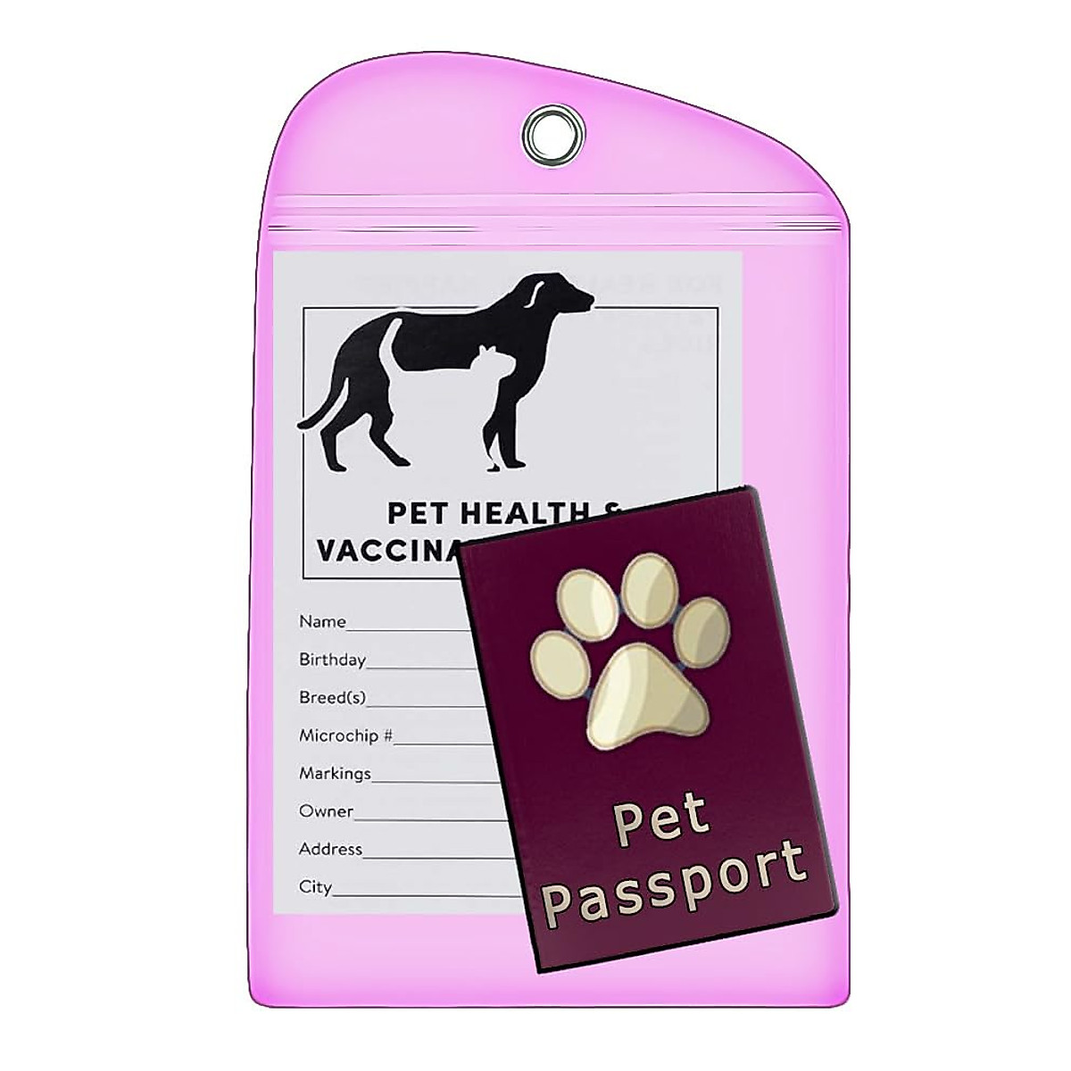 DryFur Live Animal Label Set of 5 stickers w/Pet Passport Pouch PINK