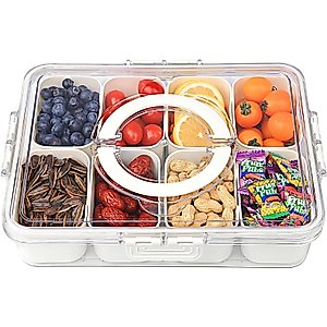 Snack Box Container, Divided Serving Tray with Lid and Handle Snackle Box Container, Snack Organizer for Adults Fruit Tray, Veggie Tray, Perfect for Party, tackle box for snacks