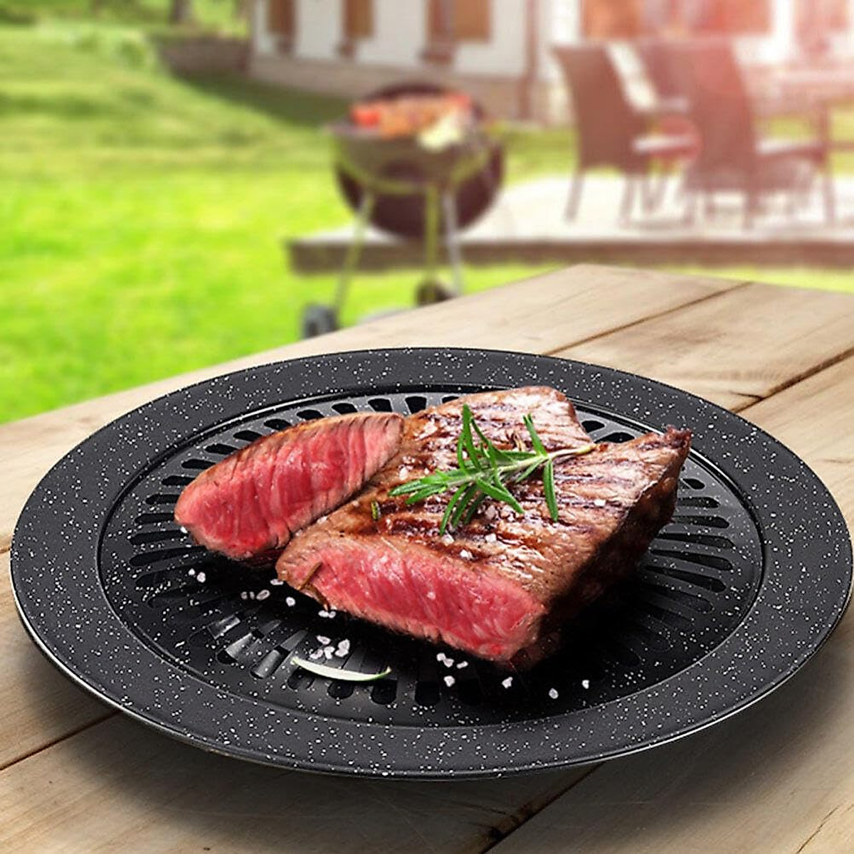 Cabilock Portable Stove Korean Grill Pan Cast Iron Non Stick Indoor Grill Stovetop Plate Round Barbecue Pan Korean Style BBQ Plate Table BBQ Korean BBQ Grill Pan Cheesecake Pan
