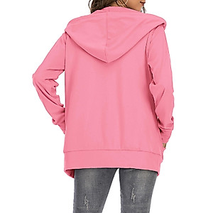 GOCHIC Womens Full Zip Hoodies Long Sleeve Oversized Basic Drawstring Hooded Sweatshirt Lightweight Loose Fit 2023 Fall Winter Hoody Jackets with Pockets Pink Small