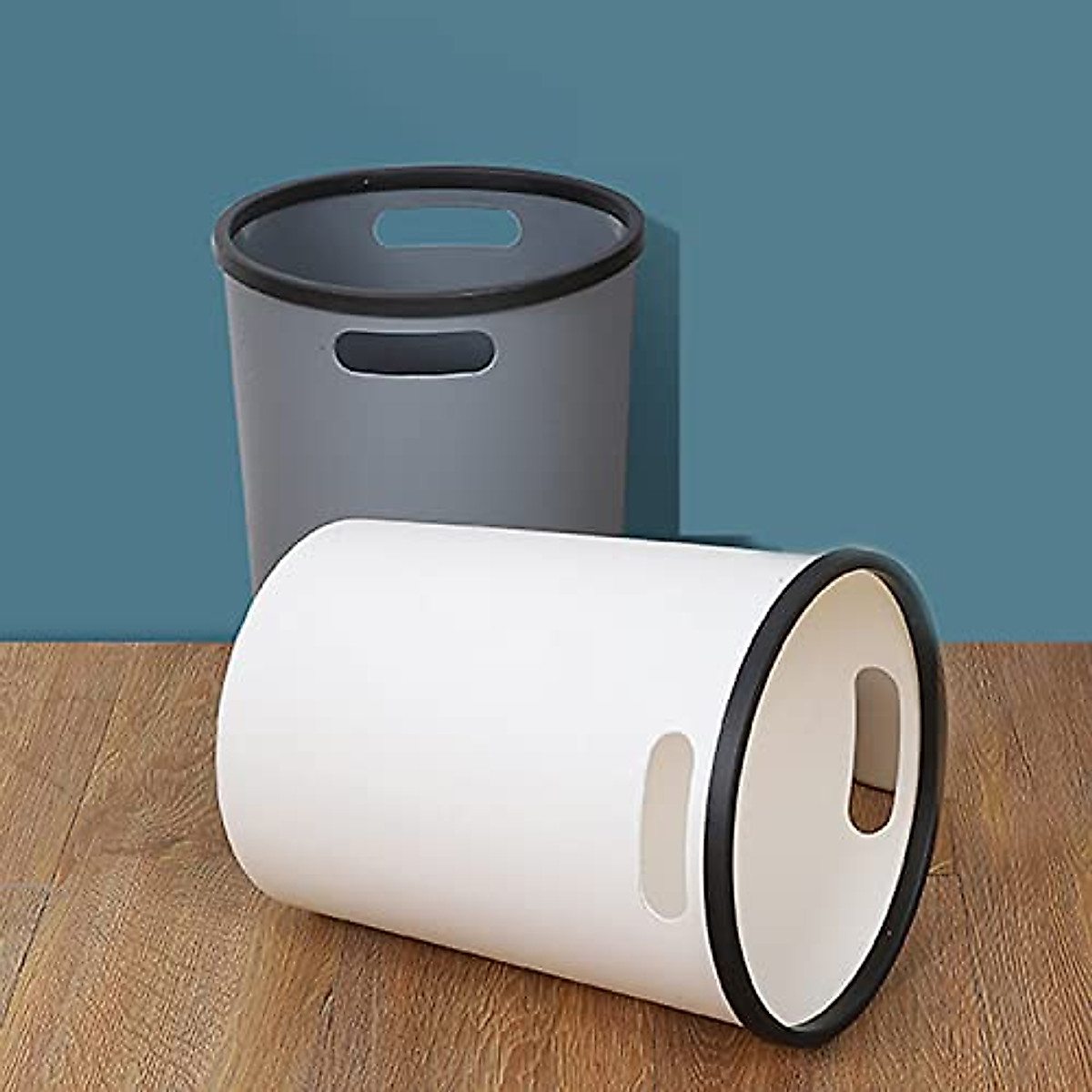 Zhongren 3 Gllon Trash Can Wastebasket Round Plastic Recycling Bin with Handles Garbage Container for Kitchen Office Bathroom Living Room Bedroom Commercial White+Grey-4 Pack