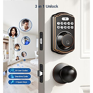 Veise Keyless Entry Door Lock with 2 Door Knobs - Keypad Door Lock with Handle, Front Door Lock Set, Electronic Keypad Deadbolt Smart Lock, Auto Lock, Easy Installation, Oil-Rubbed Bronze