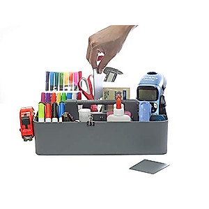 Enjoy Organizer 2 PACK - Portable DIY 8 Dividers Durable Plastic Tote Tool & Supply Cleaning Caddy with Handle Made In USA (Orion Gray)