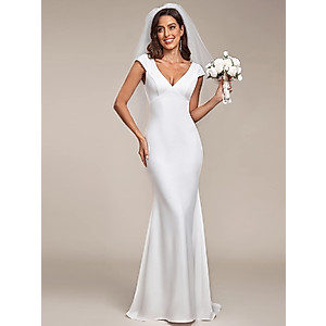 Ever-Pretty Women's Vintage Back Lace Applique Bodycon Mermaid Wedding Gowns for Bride 2022 White US16