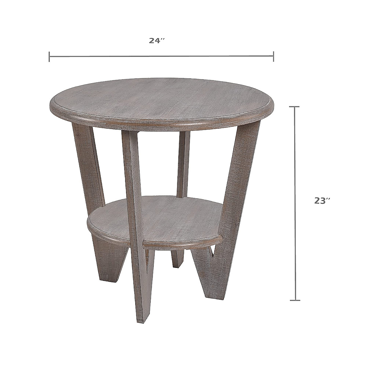 LONYKE Round Farmhouse End Table with Storage Shelf，French Country Grey Accent Table, Dinning or Living Room, Small Spaces, Modern, Vintage Grey Finish