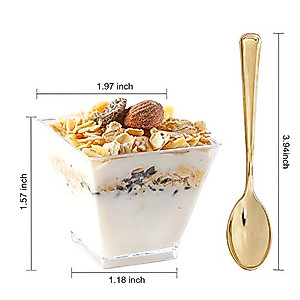 supernal 2oz Square Plastic Mini Dessert Cups with Gold Spoons,Parfait Appetizer Cup,100pcs Cups,100pcs Gold Spoons,Perfect for Birthday,Party,Wedding