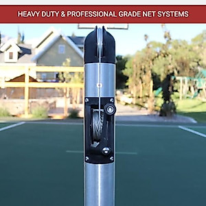 Dominator In Ground Pickleball System - Includes Two Heavy Duty Round Pickleball Posts with Net and Sleeves - Aluminum, Rust Free, and Follows USAPA Standards