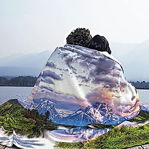 Grand Teton National Park Print Fleece Throw Blanket for Couch Ultra Soft Lightweight Flannel Blanket, 50" X 60"