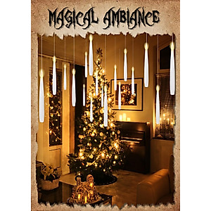 GenSwin 22pcs Flameless Floating Candles with Magic Wand Remote Timer, Battery Operated Hanging Window Candles Flickering, 6.1" LED Electric Candles for Christmas Halloween Decorations(White)