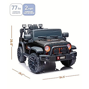 Kids 12V Ride On Truck, Battery Powered Electric Ride On Car with Parent Remote Control,3 Speeds, LED Lights, MP3 Player (Black)