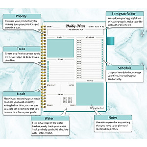 Daily Planner Undated, To Do List Notebook with Hourly Schedule Regolden-Book Calendars Meal, Spiral Appointment Organizers Notebook for Man/ Women, Pocket,Pen Loop, 160 Pages (7x10")