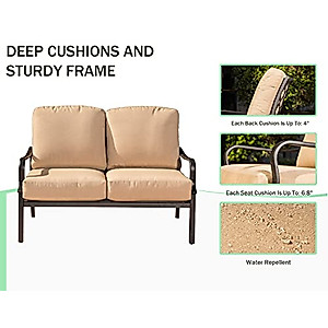 Domi Outdoor 4 pcs Patio Conversation Set, Metal Dining Table and Chairs Dining Set with Removable Beige Cushions for Garden Lawn Yard