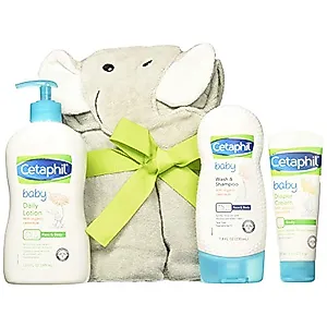 Cetaphil Baby Sensitive Skin Bath Time Essentials Gift Set with Elephant Hoodie Towel