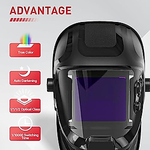 MAYSENT Large Viewing Welding Helmet with Auto Darkening Lens 3.93"X3.66" True Color Solar Power Side View 4 Arc Sensor Wide Shade 4/5-9/9-13 for TIG MIG Arc Weld (Matte Black)