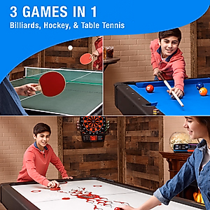 Fat Cat Original 3-in-1 Green 7' Pockey Multi-Game Table - Air Hockey, Billiards and Table Tennis - Blue