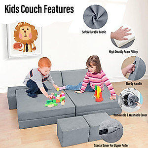 LEBENGURU Kids Play Couch, 16PCS Modular Toddler Foam Sofa for Playroom Bedroom, Child Sectional Sofa Furniture for Teens, Couch Gift for Imaginative Boys and Girls