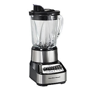 Hamilton Beach Electric Stand Mixer, 4 Quarts, Dough Hook, Flat Beater Attachments, Splash Guard 7 Speeds & Wave Crusher Blender with 40 Oz Glass Jar and 14 Functions for Puree, Stainless Steel