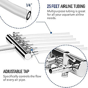 Simple Deluxe 602 GPH Air Pump 18W 38L/min 6 Adjustable Air Flow Outlets with 25 Feet Airline Tubing for Aquarium, Pond, Hydroponics Systems, Silver