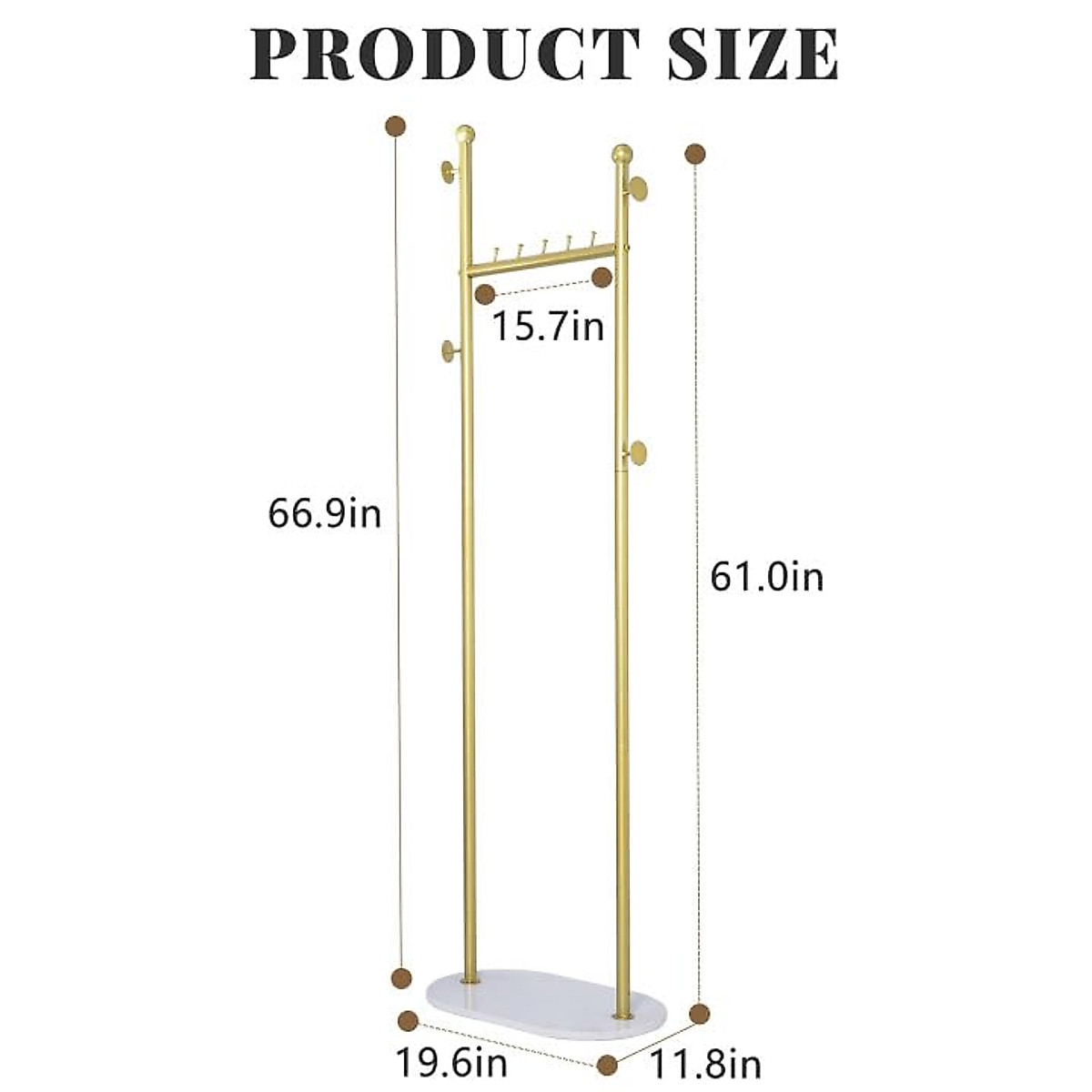 tonchean Gold Coat Rack Metal with Natural Marble Base Free Standing Clothes Rack Hotel Hall Tree for Hanging Clothes, Bags, Hats for Bedroom, Office, Hallway, Entryway, Living Room