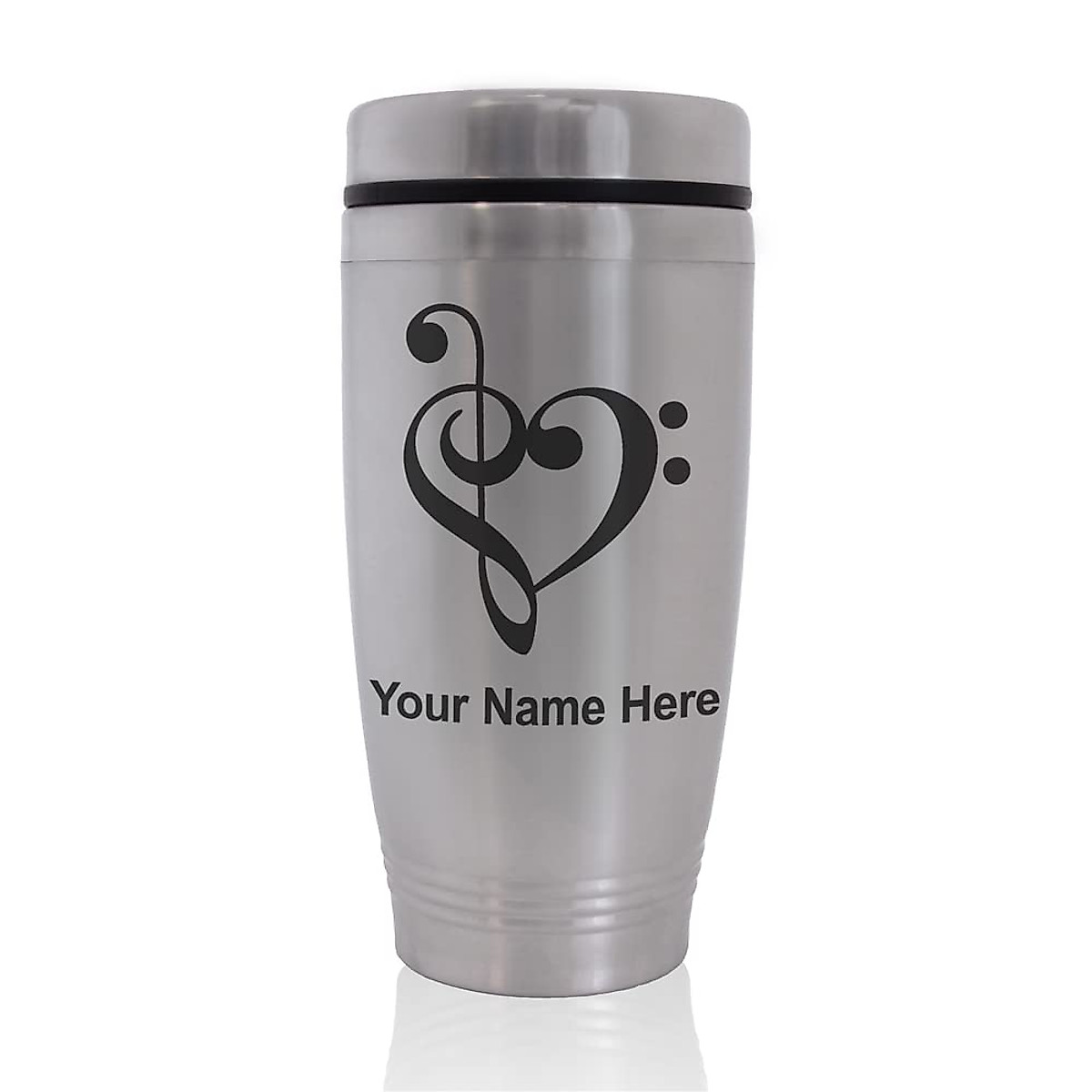 SkunkWerkz Commuter Travel Mug, Music Heart, Personalized Engraving Included