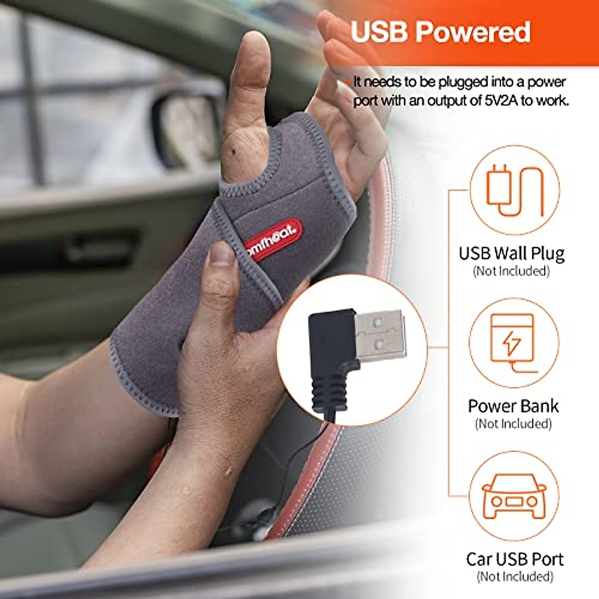 Comfheat Wrist Heating Pad Wrap for Pain Relief, Heated Wrist Brace Heat Therapy for Carpal Tunnel Relief, Sprains, Swelling, De Quervain's Tenosynovitis, Tendonitis Hand Pain - Left Right Hand Grey