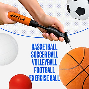 SPORTBIT Ball Pump with 5 Needles - Push & Pull Inflating System - Great for All Exercise Balls - Volleyball Pump, Basketball Inflator, Football & Soccer Ball Air Pump - Goes with Needles Set