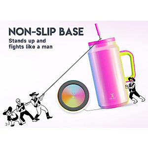 Meoky 50 oz Tumbler with Handle and Straw, Stainless Steel Vacuum Insulated Tumbler with Lid and Straw, Keeps Cold for 36 Hours, 100% Leak-proof, BPA-Free, Non-slip Base (Rainbow)