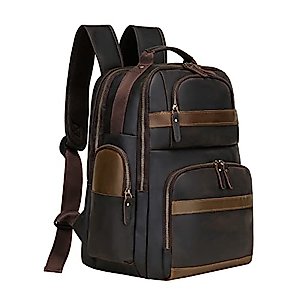 UBANT Leather Backpack for Men,15.6" Laptop Backpack Large Capacity Vintage Casual Travel Business Work Computer Bag Outdoor Weekend Daypacks (Dark Brown)