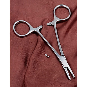 Vsnnsns 316L Surgical Stainless Steel 3MM Dermal Anchor Piercing Clamps Forceps Pliers with 3mm Internally Threaded G23 Solid Titanium Ball CZ Dermal Anchor Piercing Jewelry Kit Tools