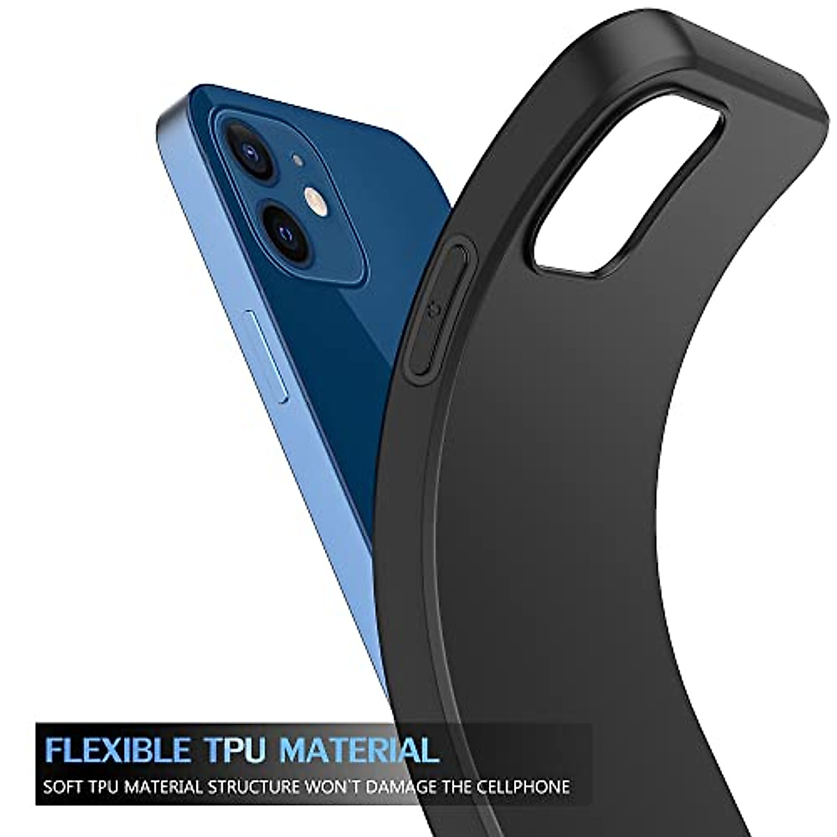 Puxicu Case for iPhone 12 & 12 Pro, Slim Design Matte Soft TPU Protective Cover - 6.1 Inch - Black