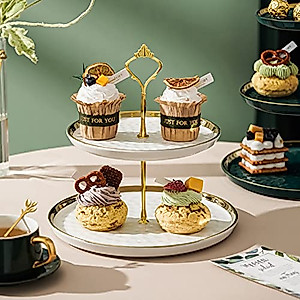 Tosnail Set of 2 Porcelain Cupcake Stand Ceramic Dessert Stand Tiered Serving Trays with Gold Rod, 3 Tiers and 2 Tiers Cake Stand Party Serving Trays Fruit Pastry Holders for Wedding and Party