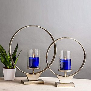 Foreside Home & Garden Small Hammered Metal Round Ring Pillar Candle Holder, Silver