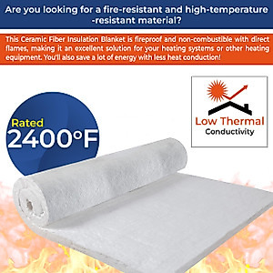 SIMOND STORE Ceramic Fiber Insulation Blanket, 4# Density 2400F, 1" x 12"x 24” Fireproof Insulation for Fireplace, Forge, Furnace, Kiln, Wood Stove, Pizza Oven
