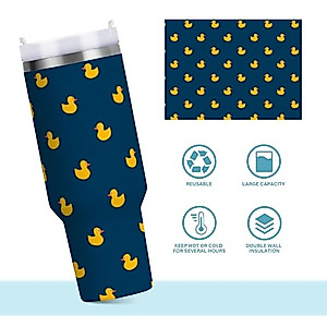 MCHIVER Blue Yellow Ducks 30 oz Tumbler with Handle and Straw Stainless Steel Vacuum Water Bottle Leak-proof Travel Coffee Mug Insulated Tumbler for Hot Cold Beverages