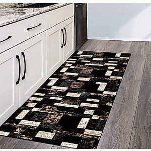 Runner Carpet for Hallway Non Slip Washable 1'7"x5' Black Grey and Brown Modern Runner Mat with Rubber Backing Rugs, Customizable Size