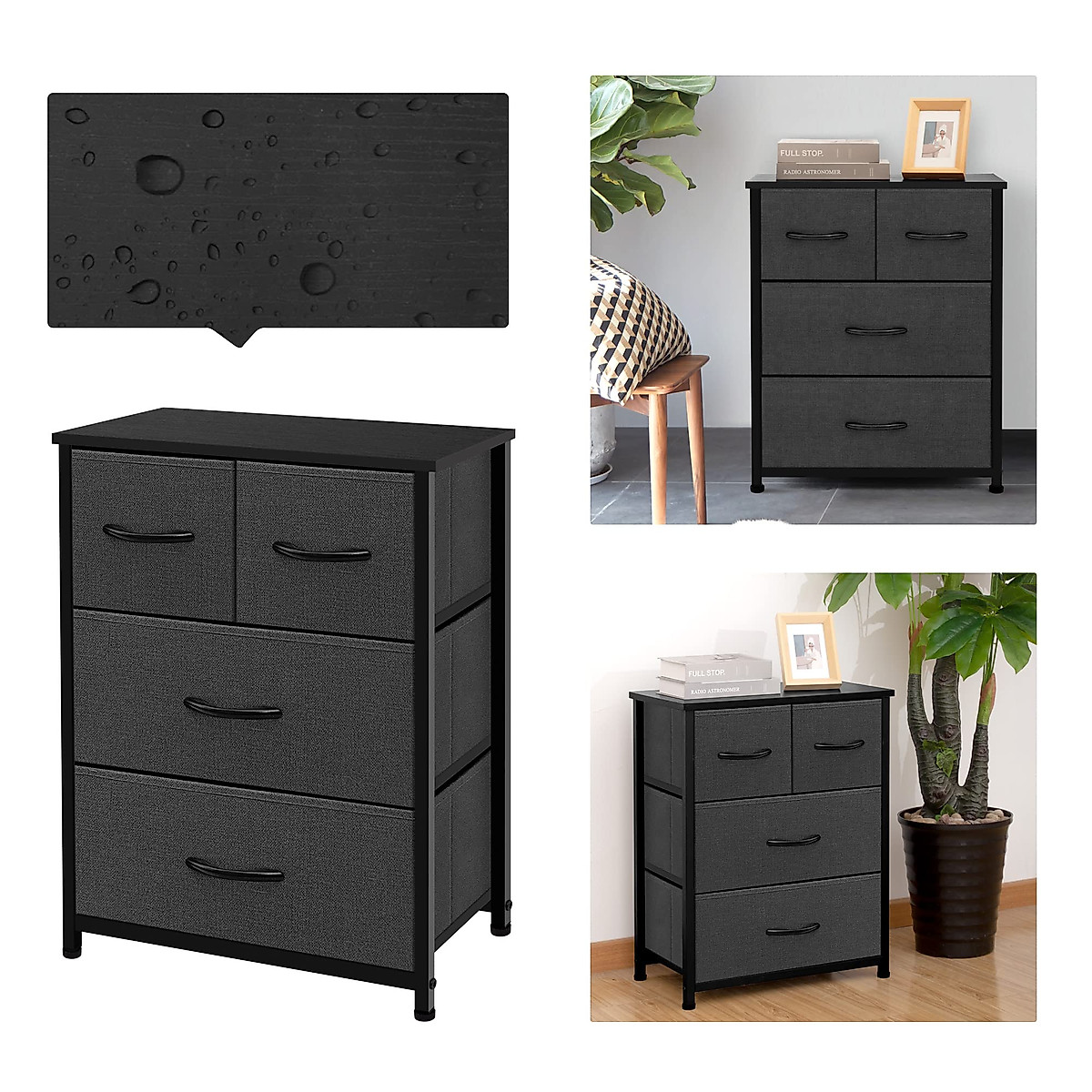 AZL1 Life Concept Dresser Storage Furniture Organizer-Large Standing Chest for Bedroom, Office, Entryway, Living Room and Closet-4 Removable Fabric Drawers, Dark Grey