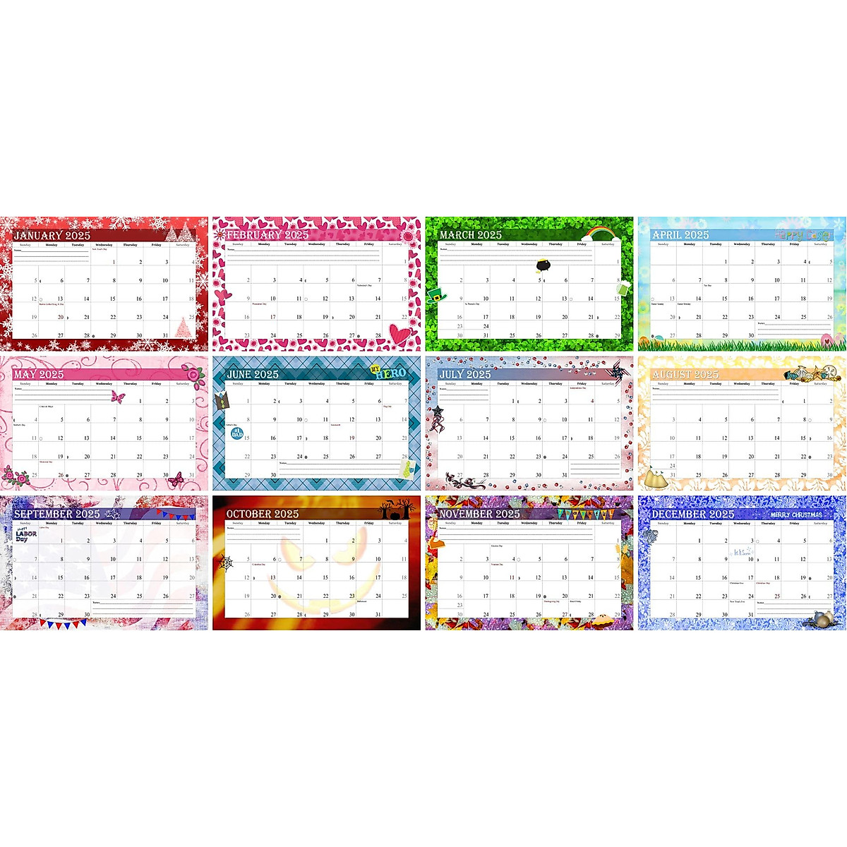 2025 Photo Frame Wall Spiral-bound Calendar (Add Your Own Photos) - 12 Months Desktop/Wall Calendar/Planner - (Edition #08)