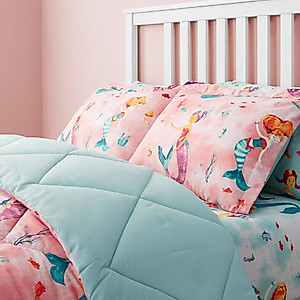 UMCHORD Pink Mermaid Kids Bedding Set for Girls, Twin Size 5 Pieces Bed in a Bag, Super Soft Lightweight Microfiber Comforter Set with Sheets, Hotel Quality Durable Children Bed Set