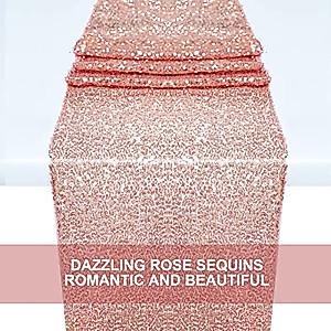 Rose Gold Table Runner (12X108 inch, 2-Pack ), FGSAEOR Sequin Sparkle Table Runners Fit for Rectangle Round Tables, Party Supplies Decorations for Wedding Birthday Celebration Baby Shower Christmas