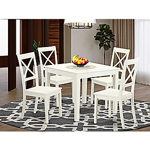 EAST WEST FURNITURE 5 Pc small Kitchen Table set and 4 hard wood Dining Chairs. in Linen White