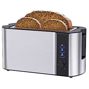 LyriFine Toaster 4 Slice, Long Slot 2 Slice Toaster for Artisan Sourdough Breads, Stainless Steel Toaster with Warming Rack, Extra Wide Slots for Bagels Waffles (Silver), Extra Large 10''x1.5''