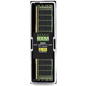 NEMIX RAM 64GB (1X64GB) DDR3 1600MHZ PC3-12800 8Rx4 1.5V 240-PIN ECC LRDIMM Load Reduced Server Memory