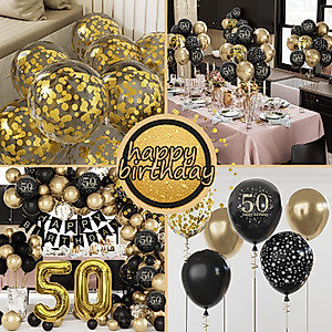 50th Birthday Decorations for Men Women, Black and Gold 50th Birthday Balloons Set Party Decorations with Happy 50th Birthday Decorations Banner，Black and Gold Balloons for 50th Birthday Party
