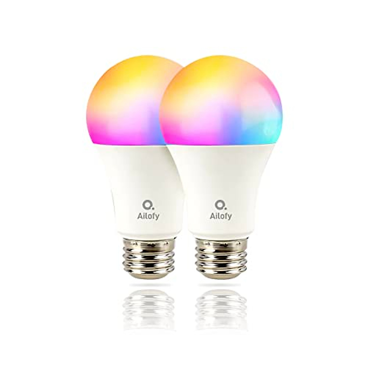 Ailofy LED Smart Light Bulbs, 16M Color Changing Dimmable, Works with Alexa & Google Assistant, RGBCW Colored Bulb, Bluetooth WiFi Light Bulbs, A19 E26, 9W 800LM, 1800K-6500K Tunable White, 2 Pack