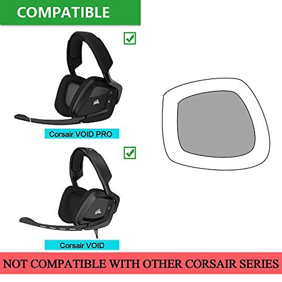 JARMOR Replacement Memory Foam & Mesh Fabric Ear Cushion Pads Cover for Corsair Void & Corsair Void PRO RGB Wired/Wireless Gaming Headset ONLY (Black)